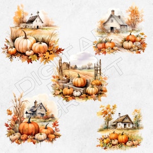 Cottagecore Autumn Clipart Bundle, Fall Pumpkins Digital Art, Rustic ...