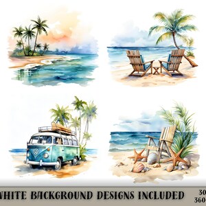 12 Beach Scenes, Watercolor Beach Clipart, Digital Beach Art ...