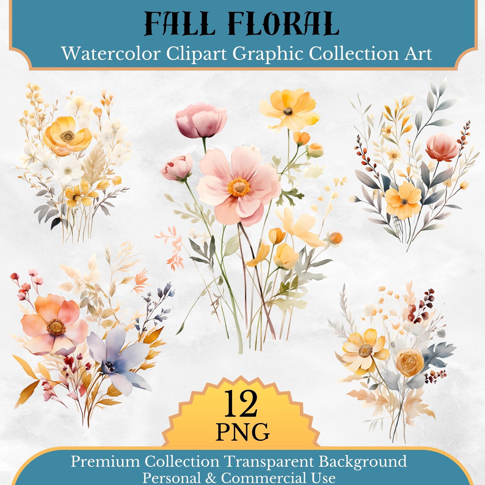 Floral Watercolor Clipart Fall Watercolor Clipart Autumn - Etsy