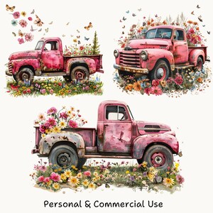Vintage Pink Truck Watercolor Clipart Set, Digital Download for ...