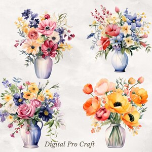 12 Vase of Flowers Clipart - High Quality PNG - Digital Download - Card ...