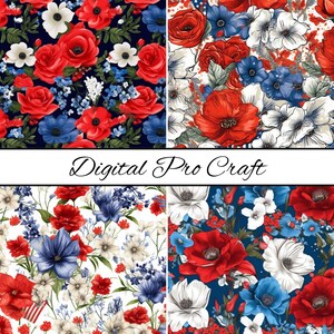 July 4th Patriotic Digital Paper Pack, Vintage American Red & White ...