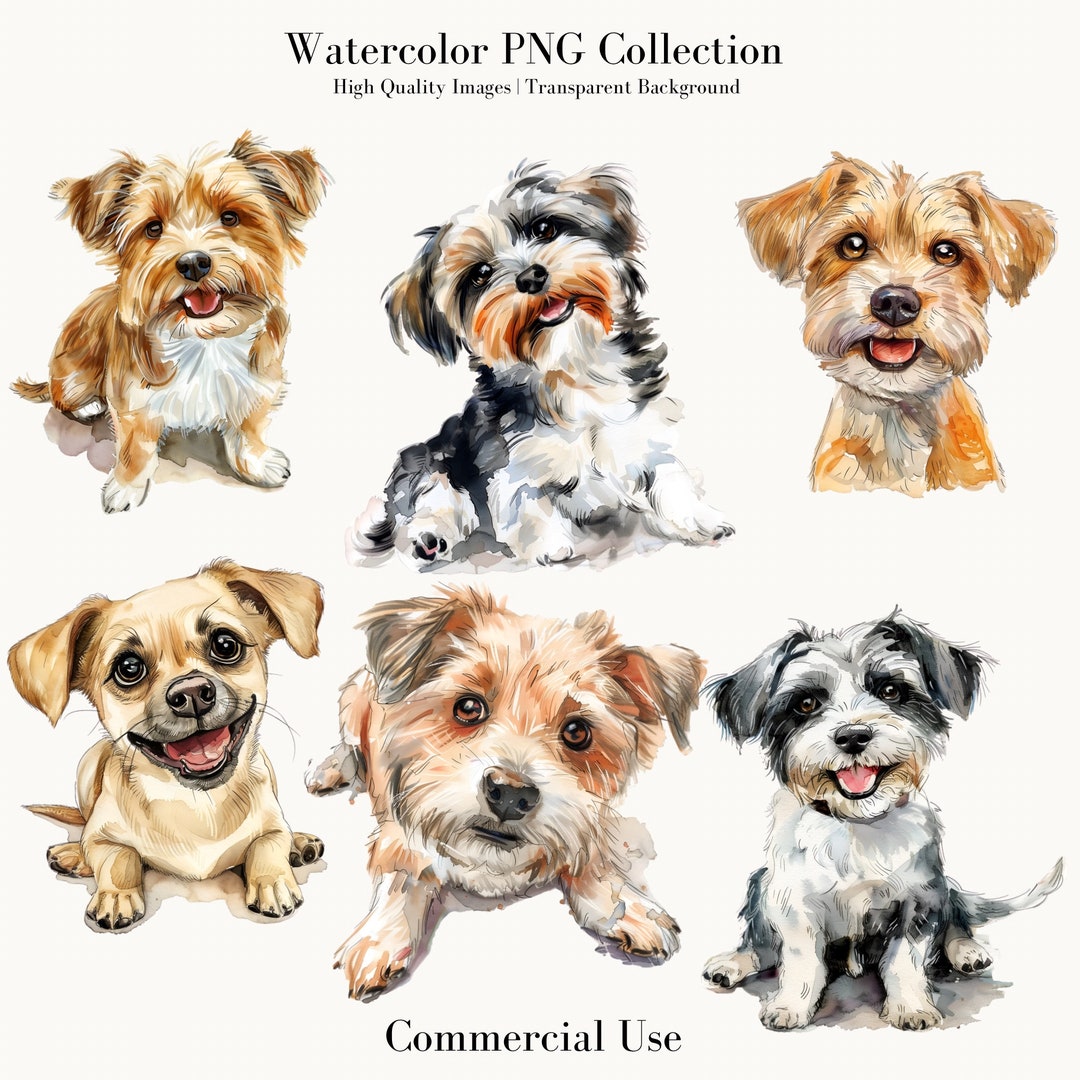 Watercolor Dog Clipart, Digital PNG Set, High Quality Puppy Images ...
