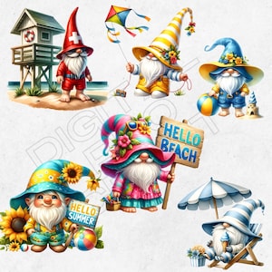Summer Gnome Clipart Bundle, Beach Garden Gnomes, Surfing Gnomes ...