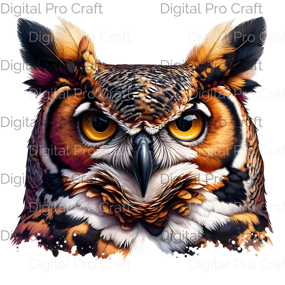 Majestic Great Horned Owl Clipart - Realistic Owl Face Art PNG for ...