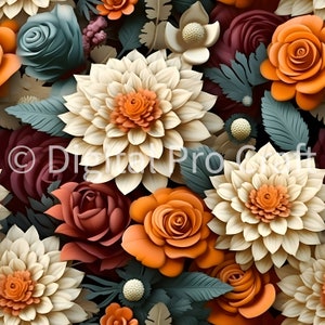 3d Autumn Flowers - 3d Floral Seamless Patterns - 12 Designs - 12x12in ...
