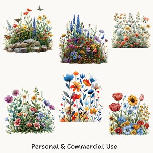 24 Wildflower Flowerbed Clipart Printable Watercolor Clipart, High ...