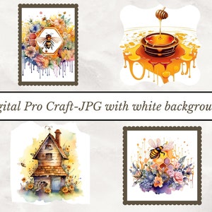 Watercolor Honey Bee Clipart, Spring Garden Bee and Honey Drips Clip ...