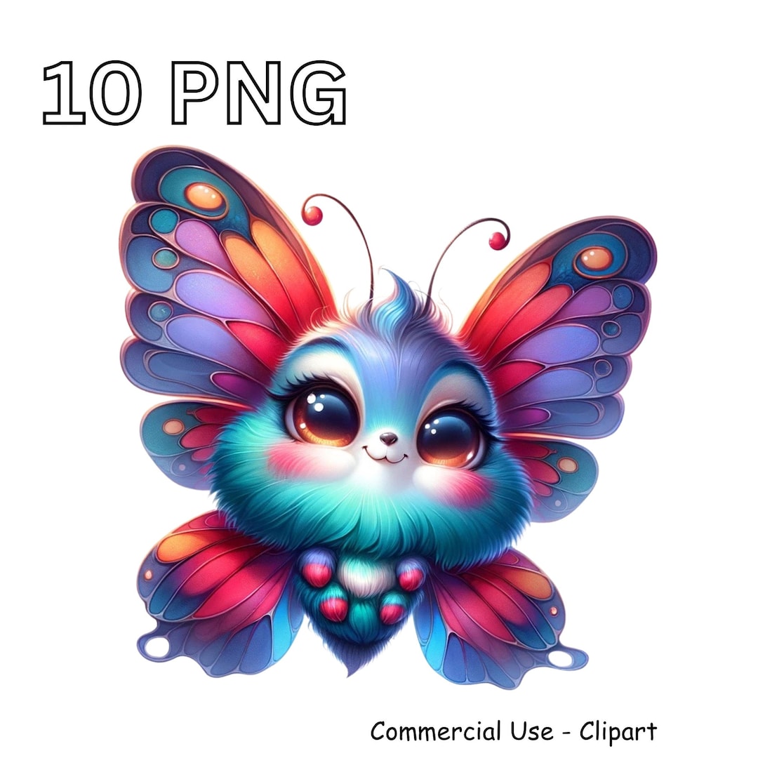 Cute Butterfly Clipart, Digital Download, Kawaii Bug PNG, Commercial ...