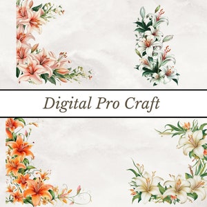 16 Lilies Flower Corners Clipart, Flower Corners, Flower Borders, PNG ...