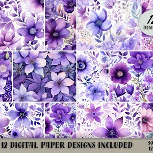 Purple Floral Digital Paper - SEAMLESS - Purple Watercolor Flower ...