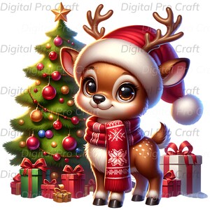 Cute Reindeer PNG Clipart Set, Christmas Deer, Watercolor Santa ...