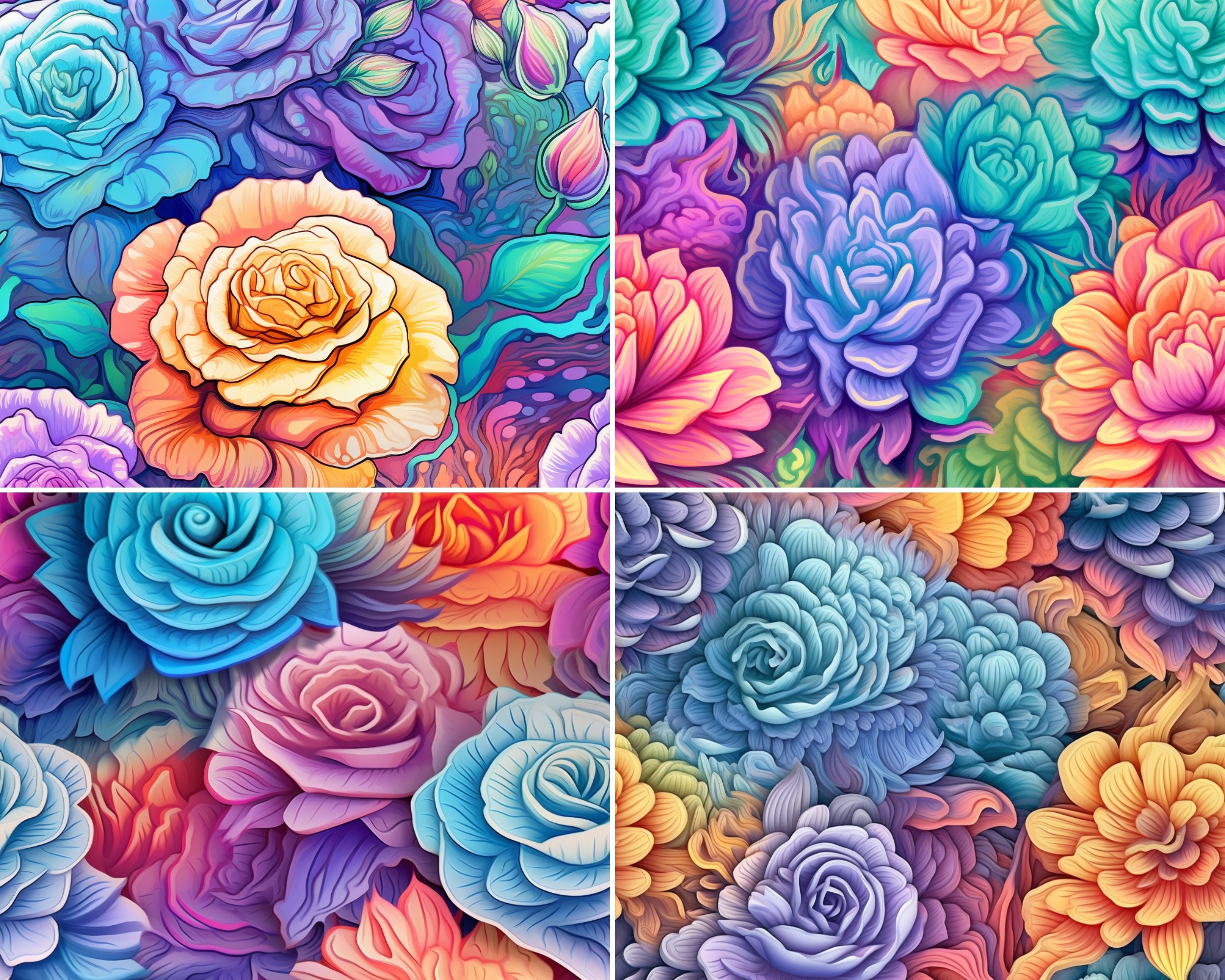 Set of 12 Rainbow Colors Flowers-seamless Pattern-digital - Etsy