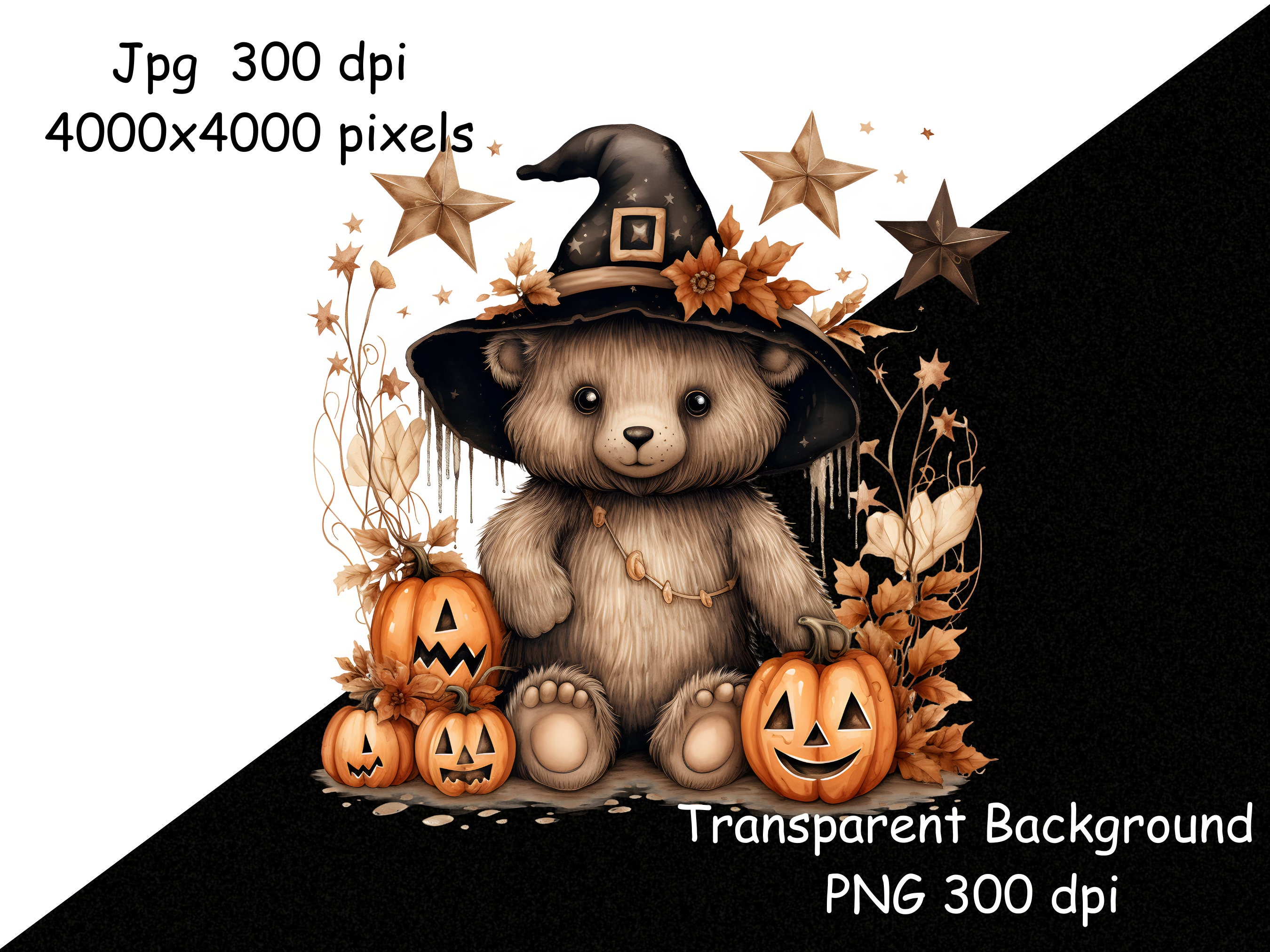 Boho Halloween Teddy Bear Clipart PNG Jpgs High Quality - Etsy