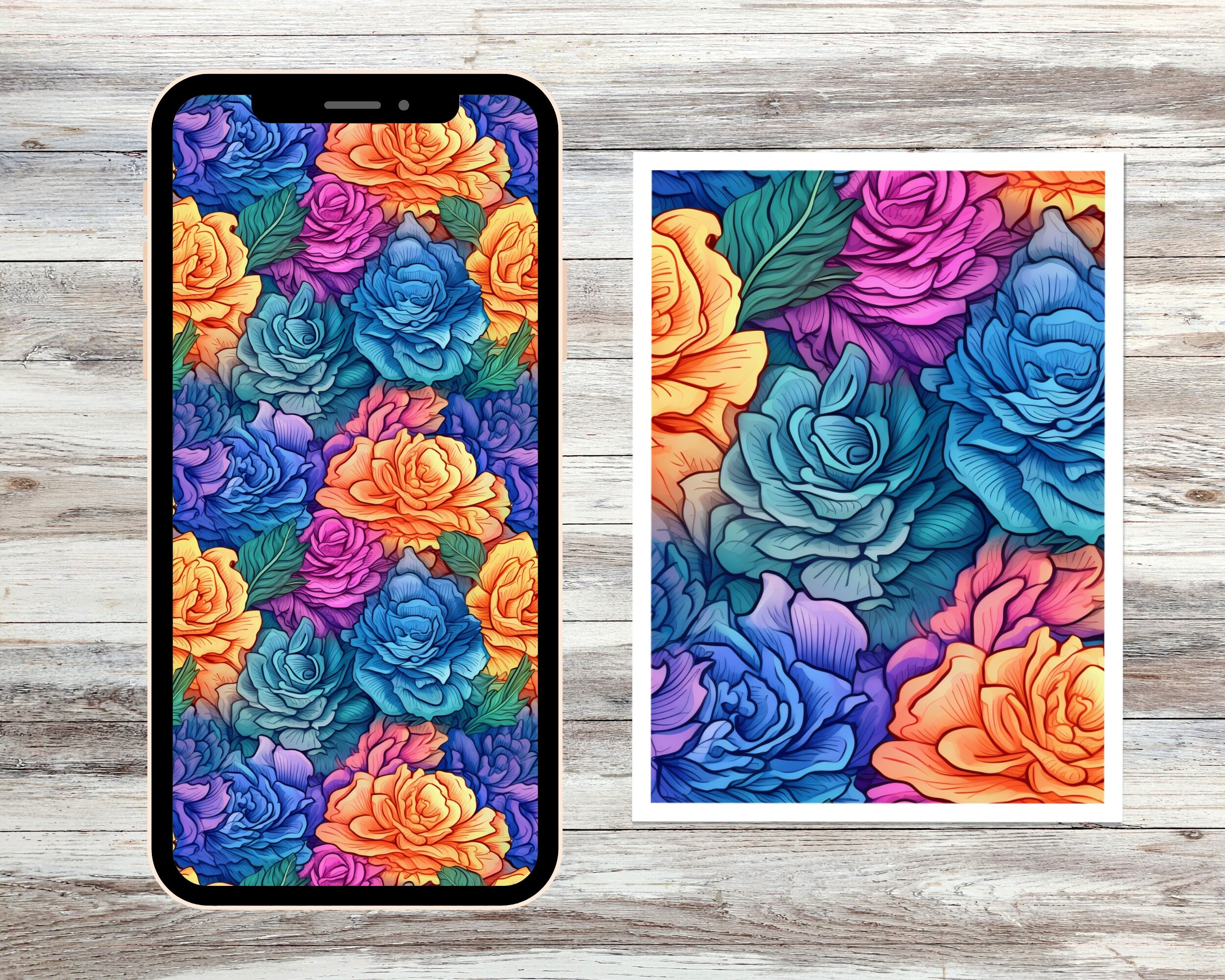 Set of 12 Rainbow Colors Flowers-seamless Pattern-digital - Etsy