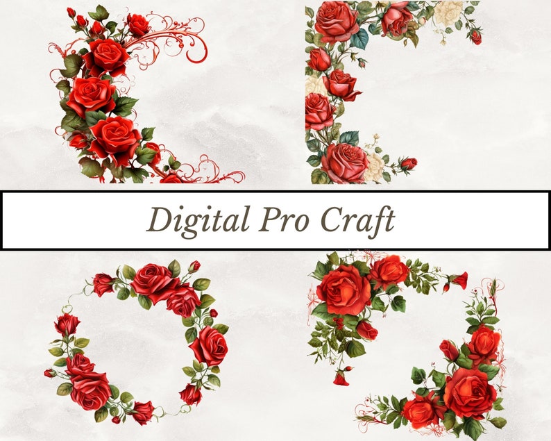 15 Red Roses Flower Border Clipart, High Quality Png-jpgs, Digital ...