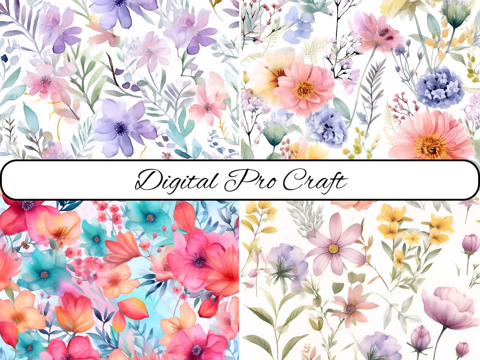 Floral Medley Digital Paper Watercolor Flower Backgrounds - Etsy