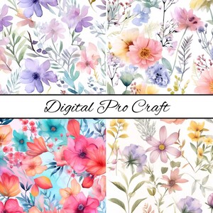 Floral Medley Digital Paper - Watercolor Flower Backgrounds - 12 ...