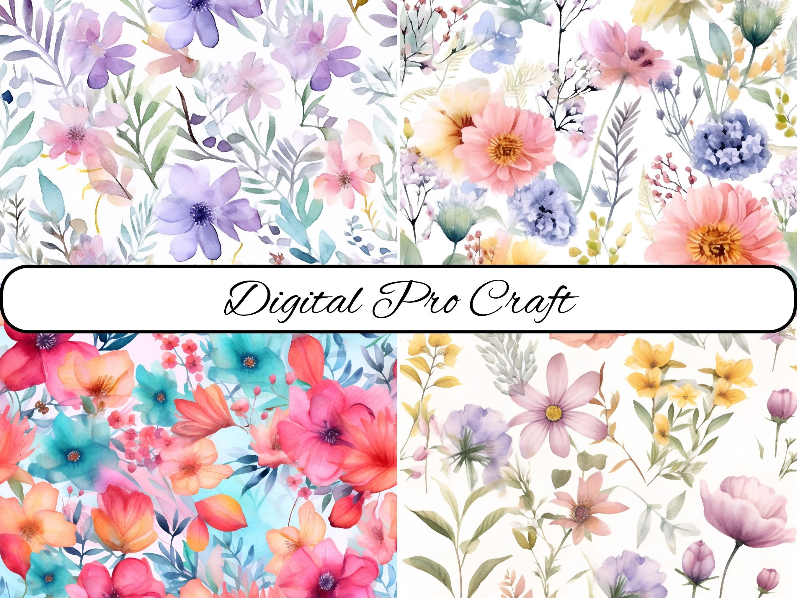 Floral Medley Digital Paper - Watercolor Flower Backgrounds - 12 ...