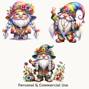 Hippie Gnome Clipart Set, Watercolor PNG, Transparent Background ...