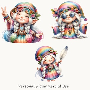 Hippie Gnome Girl Clipart, Watercolor PNG, Digital Download, Boho Chic ...