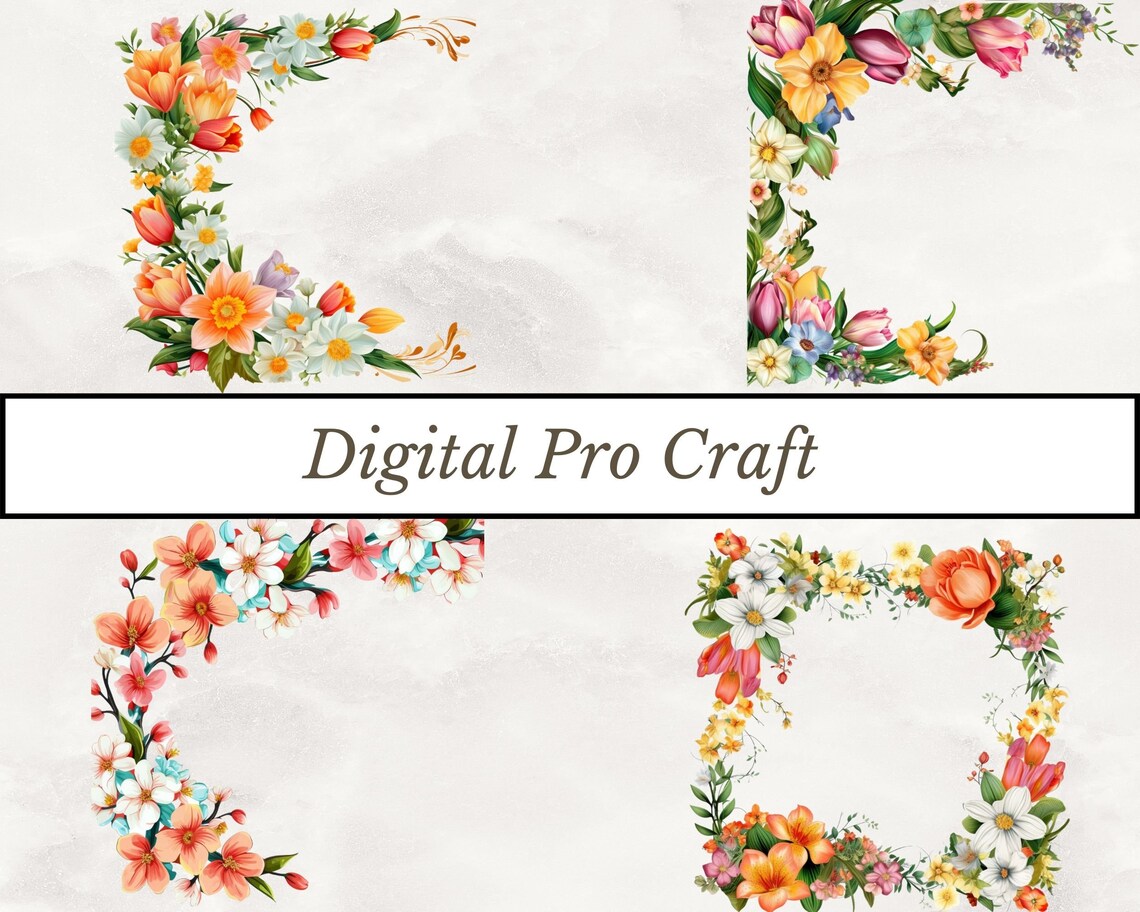 16 Spring Flower Corners Clipart, Flower Corners, Flower Borders, PNG ...