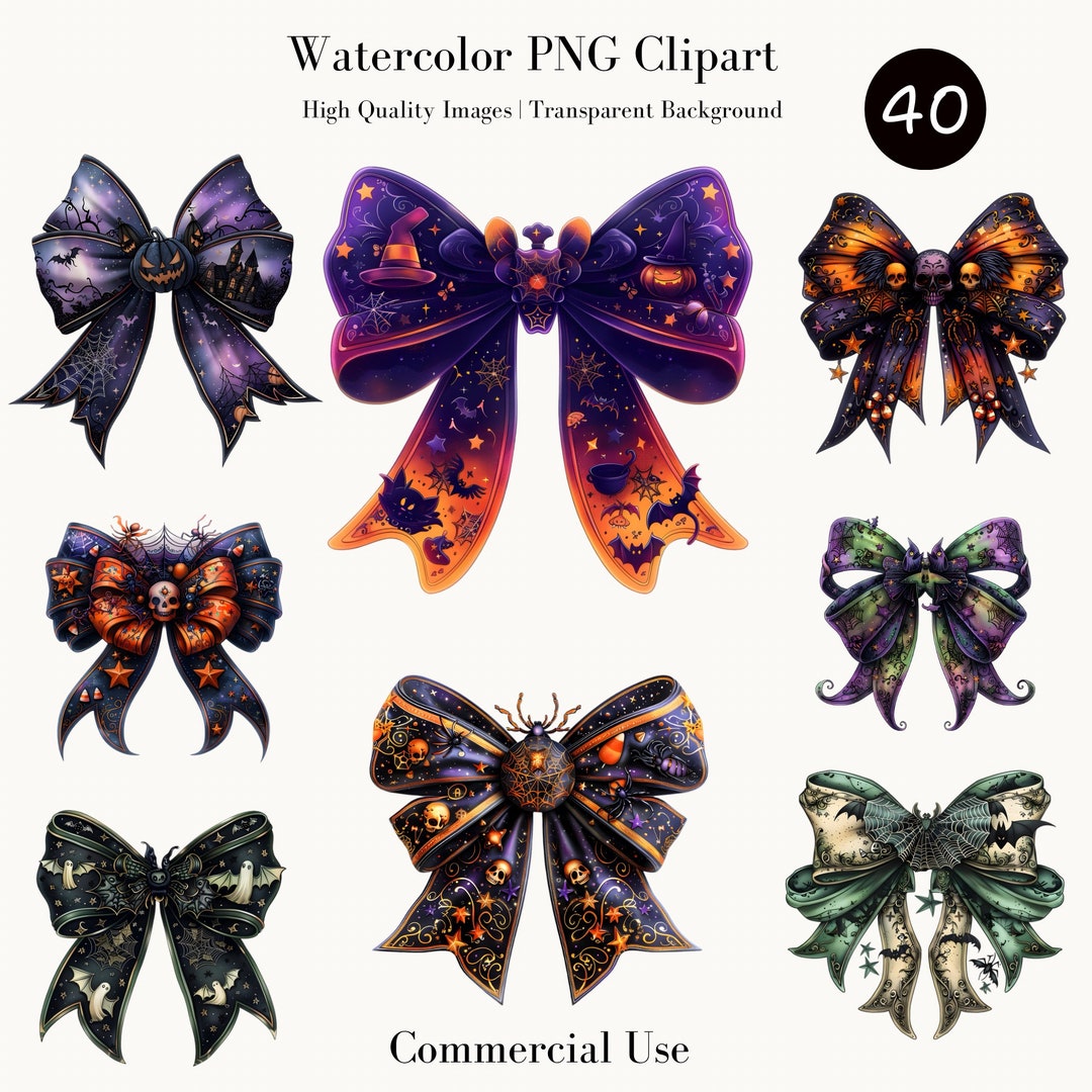 Halloween Watercolor Bow Clipart Set – Digital Download, High ...
