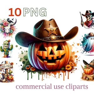 Spooky Western Halloween Clipart, Cowboy Skeletons PNG, Haunted Cactus ...