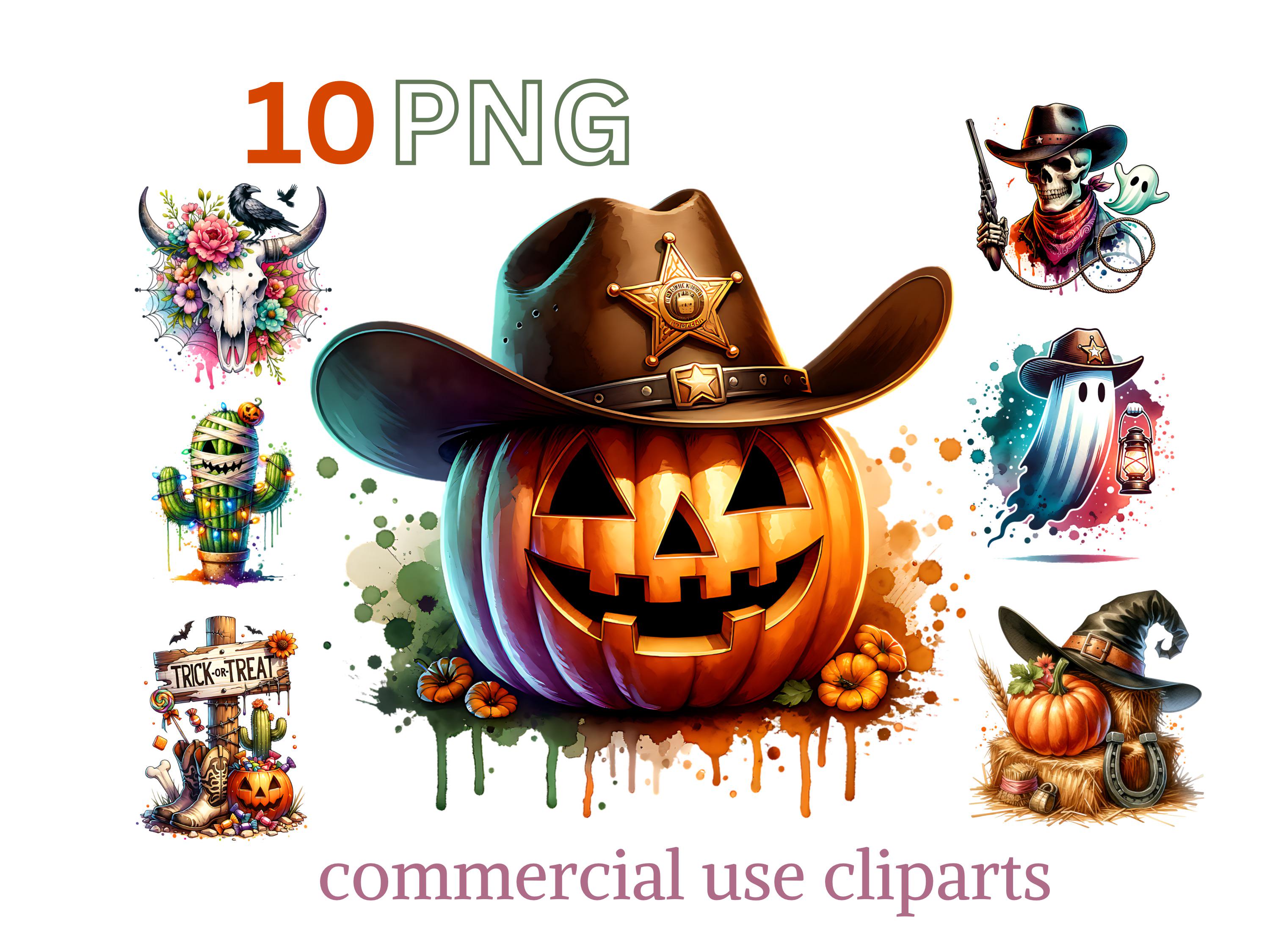 Spooky Western Halloween Clipart, Cowboy Skeletons PNG, Haunted Cactus ...