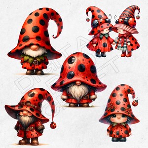 Ladybug Gnome Clipart Bundle, Cute Garden Gnomes, Digital Download, PNG ...