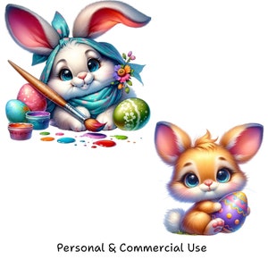 Cute Easter Bunny Digital Clipart, Pastel Easter Eggs Basket, Spring ...