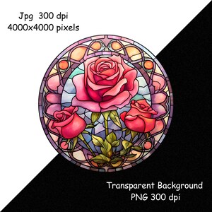 Watercolor Pink Rose Stained Glass Window Clipart Rose PNG-JPG - Etsy