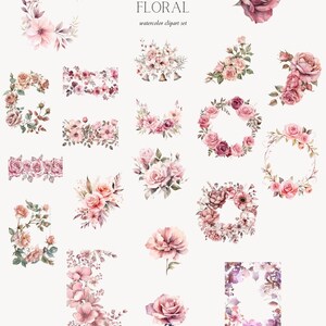 Dusty Pink Floral Watercolor Collection, Floral Border and Frames ...