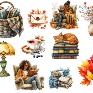 Time to Read Clipart Bundle, Watercolor Cozy Clipart, Books Lover ...