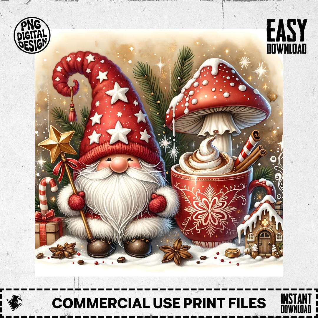 Christmas Gnome Clipart Png, Holiday Gnome, Winter Clipart, Mushroom ...