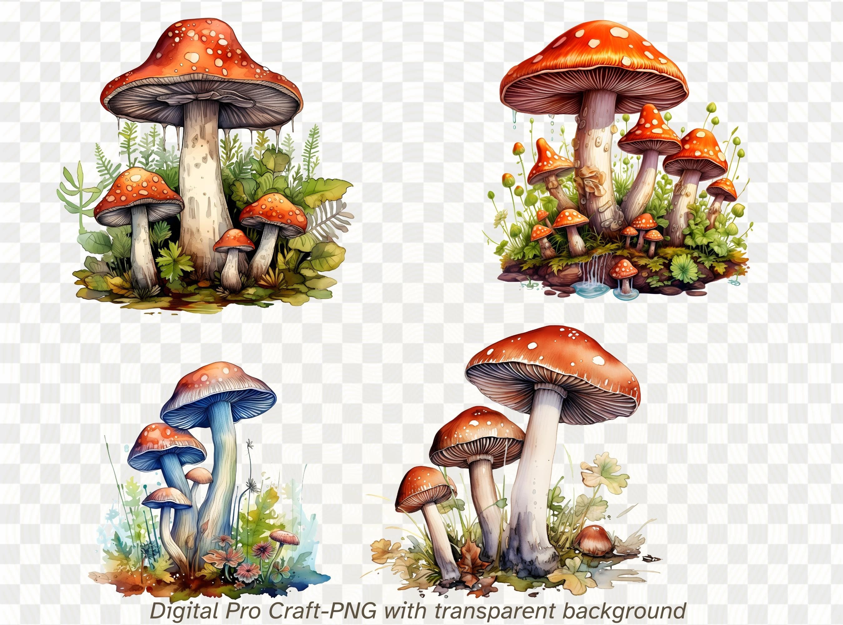 Mushroom Watercolor Clipart Watercolor Forest Art Fantasy - Etsy