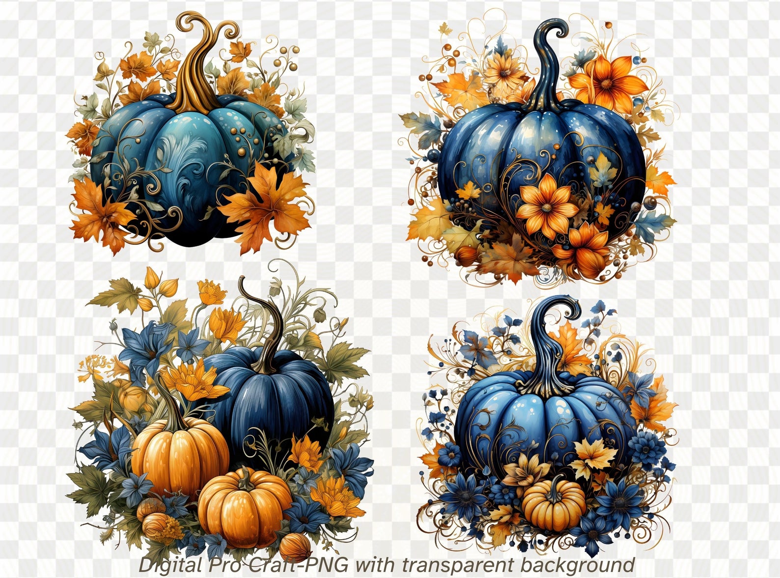 Watercolor Blue Pumpkin Clipart, Halloween Pumpkin Clipart, High ...