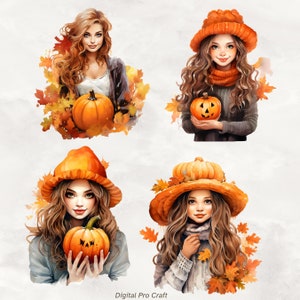 Watercolor Autumn Girl Clipart Png, Fashion Girl Clipart, Woman Autumn ...