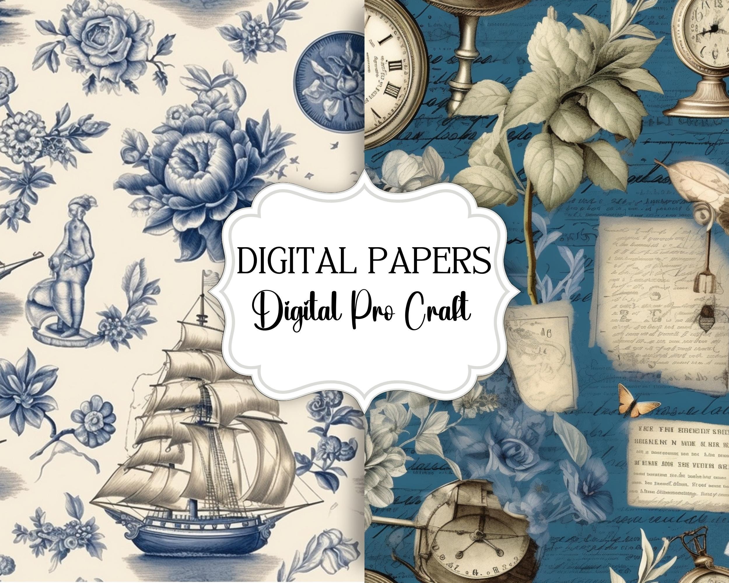 Set of 10 Vintage Blue Ephemera Digital Paper Pack-instant Download ...