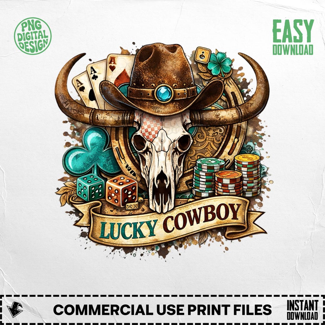 Lucky Cowboy Clipart Png, Sublimation Design, DTF Transfer Png, Western ...