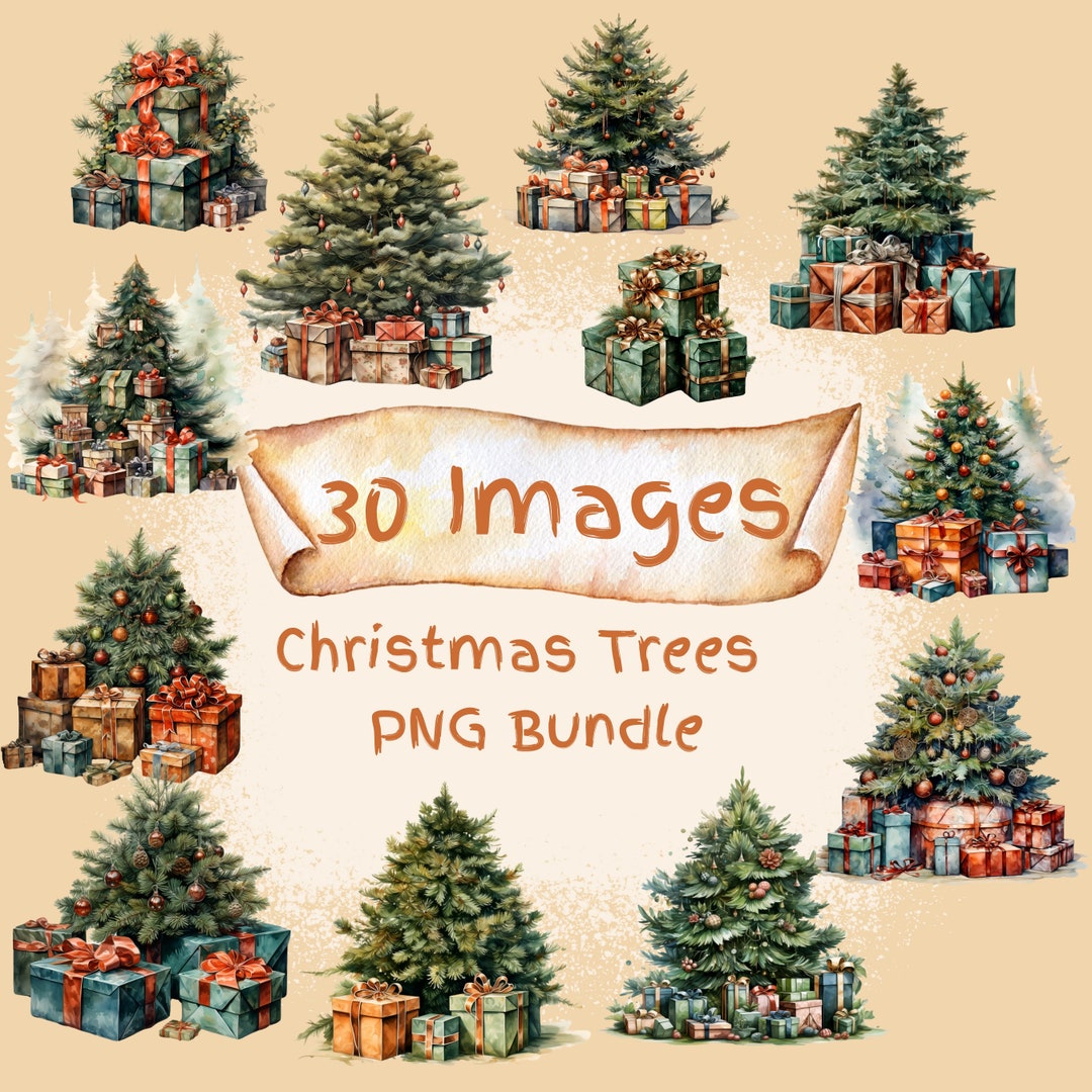 Watercolor Christmas Tree Clipart Set (PNG Digital Download) - Etsy