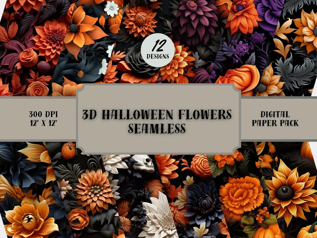 3d Halloween Flowers 3d Floral Seamless Patterns 12 Designs-12x12in ...