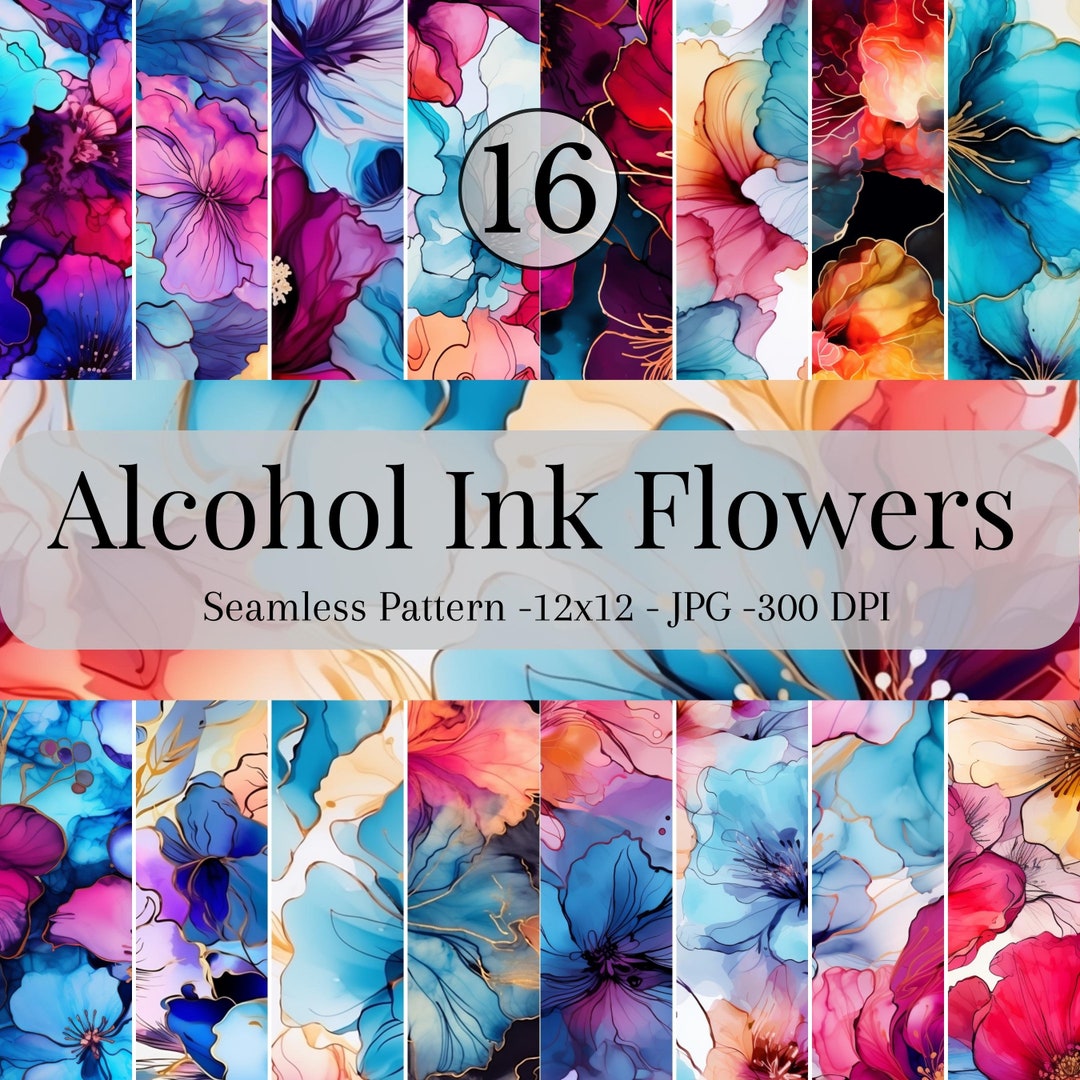 Alcohol Ink Flowers Seamless Patterns - Floral Ink Digital Paper - 16 ...