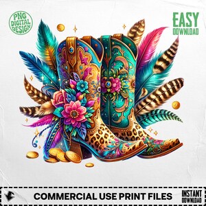 Cowboy Boots Clipart, Western PNG, Floral Boot Digital Art, Printable ...