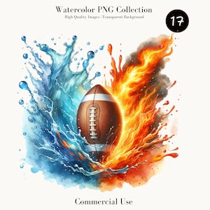 Watercolor Football Splash Fire and Water Collision Art, Digital Png ...