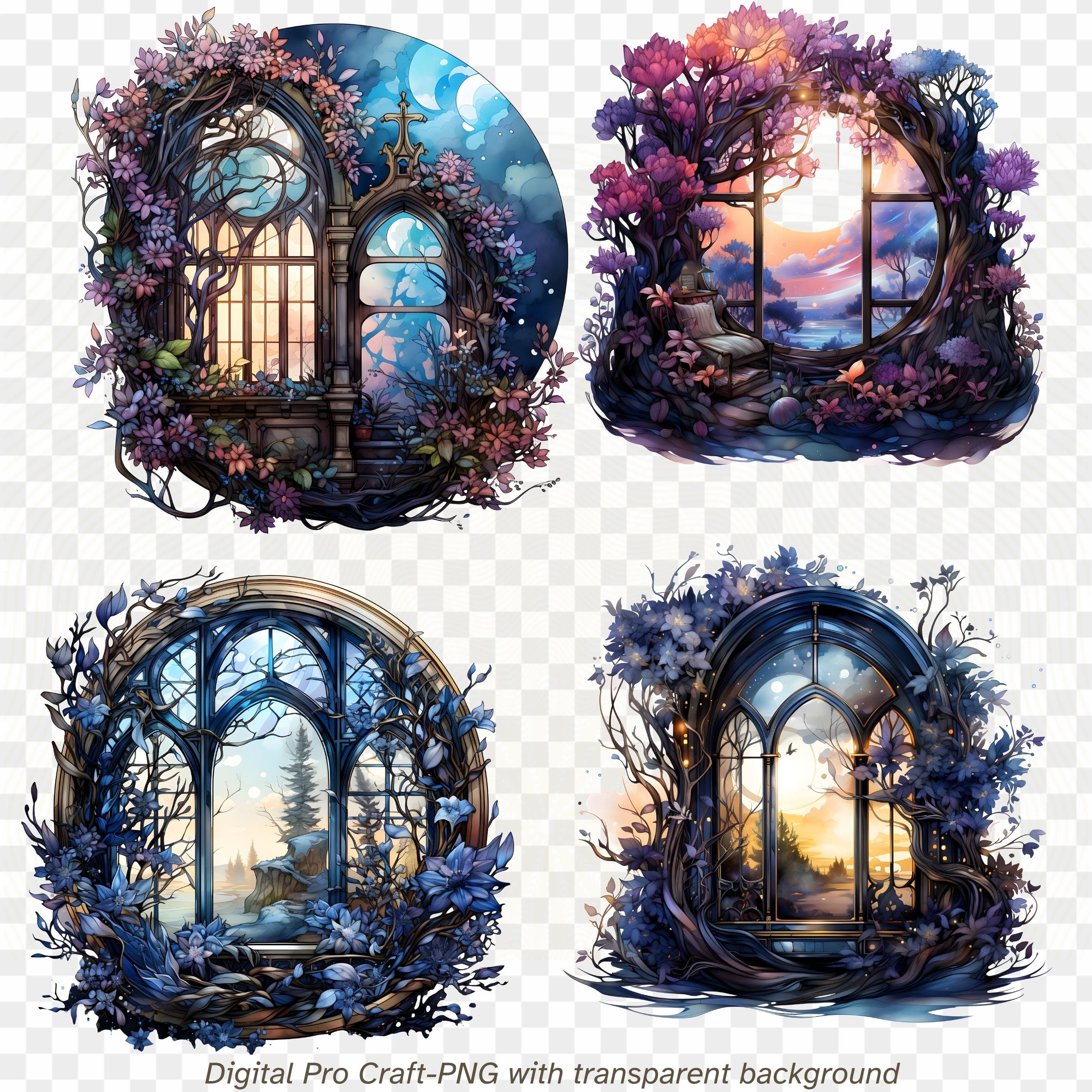 Night Window Watercolor Clipart Fairy Window Clipart Mystical - Etsy