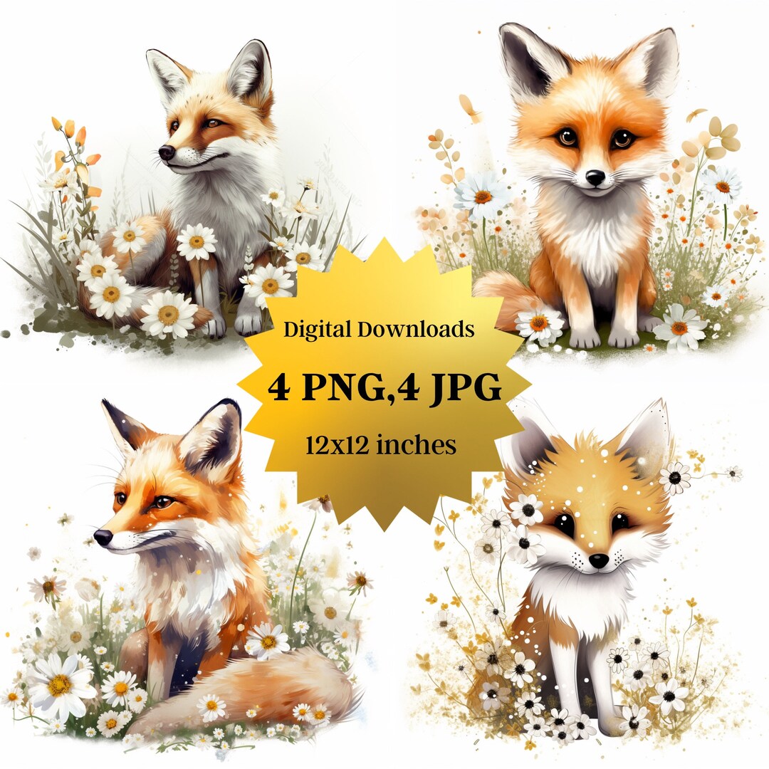 Cute Little Fox Clipart,4 High Quality JPG & Png-nursery Art,instant ...