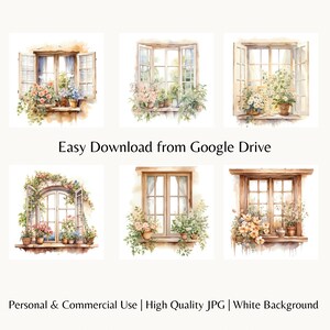 20 Watercolor Cottagecore Window Clipart, Rustic Countryside Views With ...