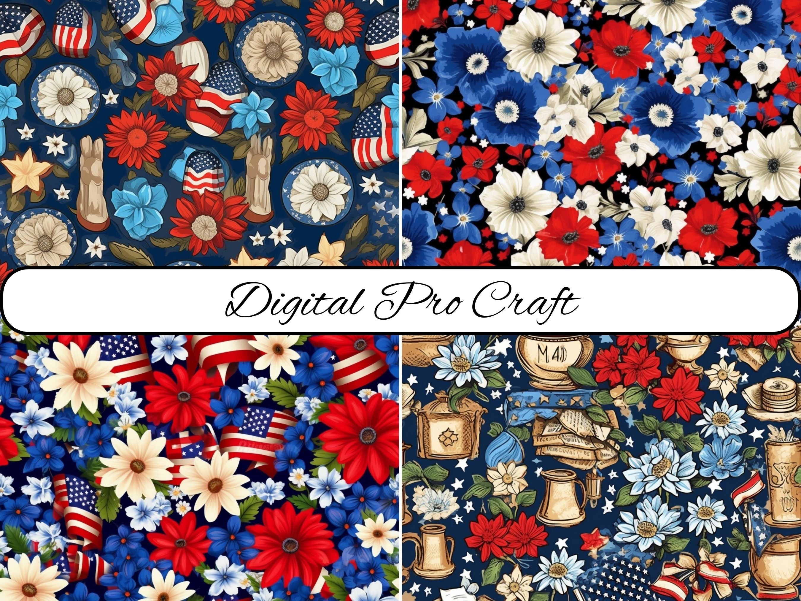 July 4th Patriotic Digital Paper Pack Vintage American Red & - Etsy