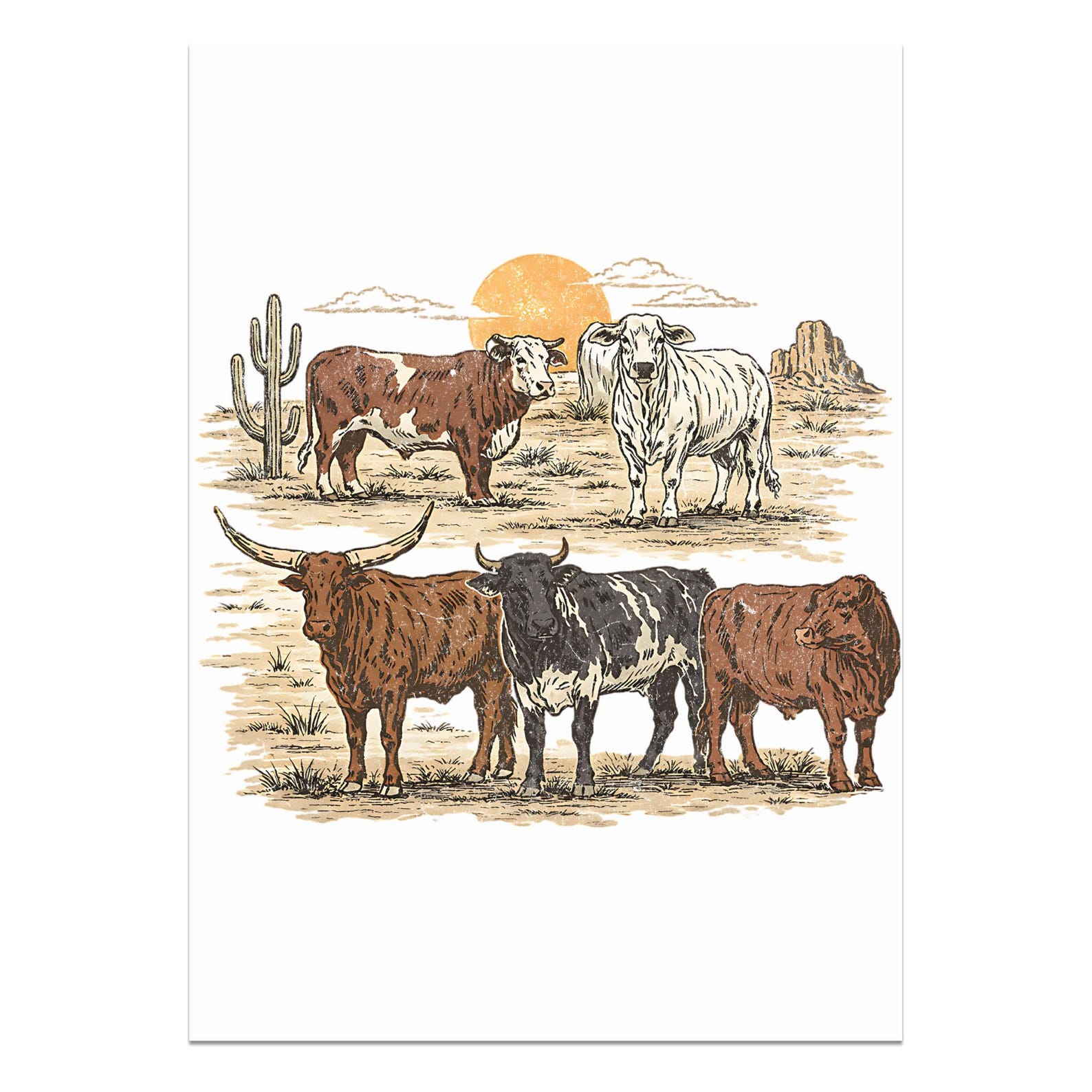 Vintage Cattle PNG, Distressed Cow Design, Sublimation File, Ranch ...